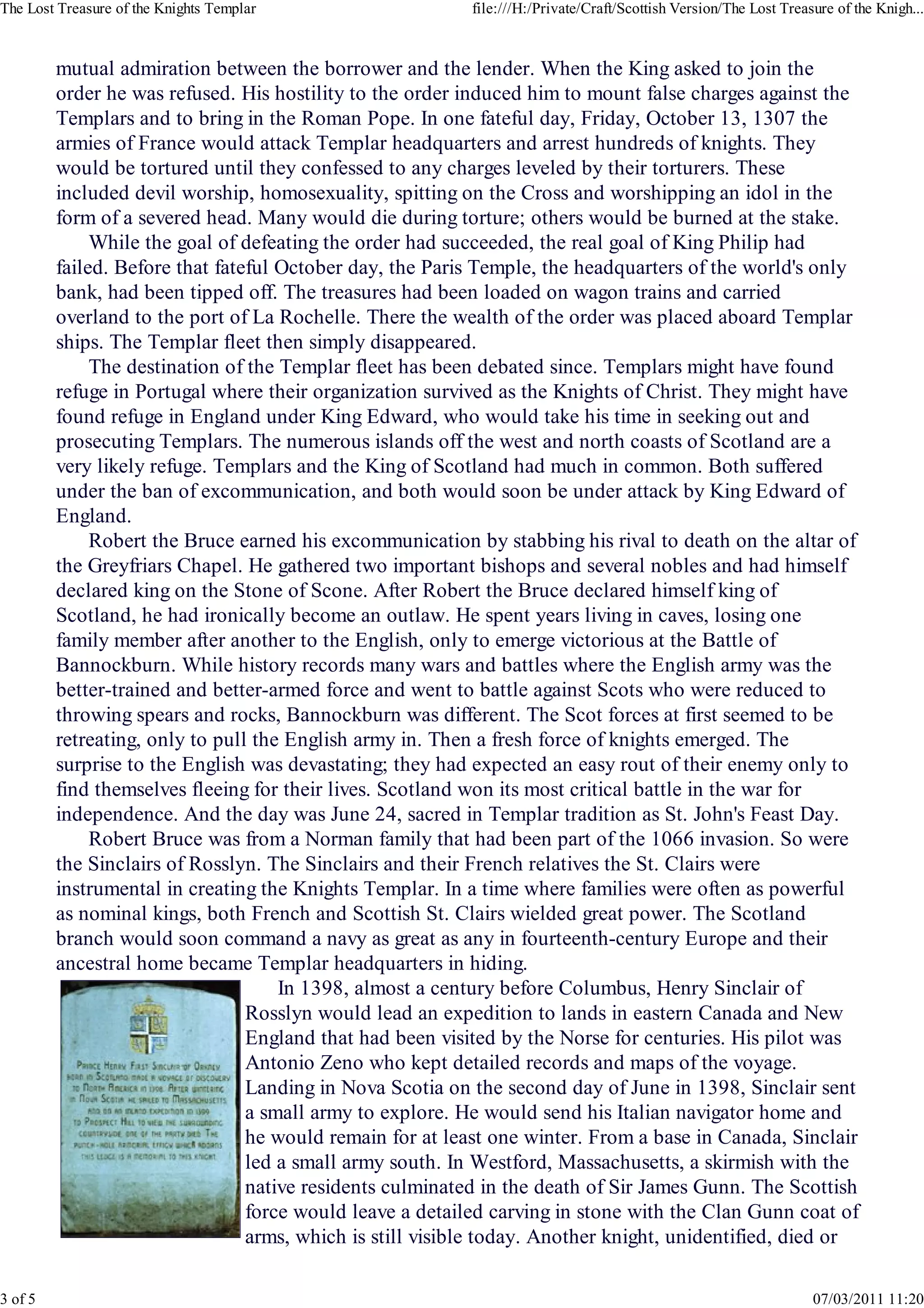 Freemasonry 201 the lost treasure of the knights templar | PDF