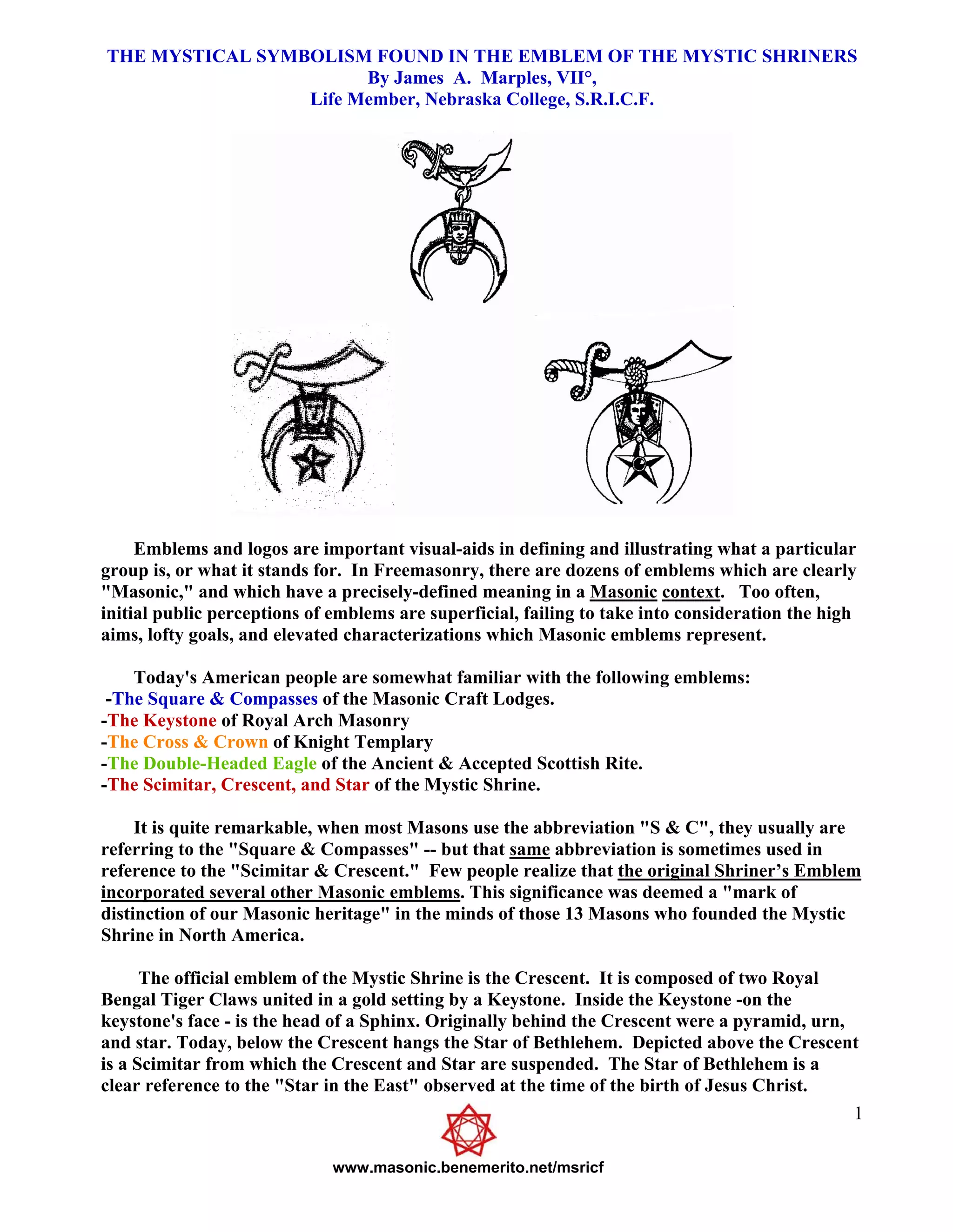 Freemasonry 256 the mystic symbolism of the shriners emblems | PDF