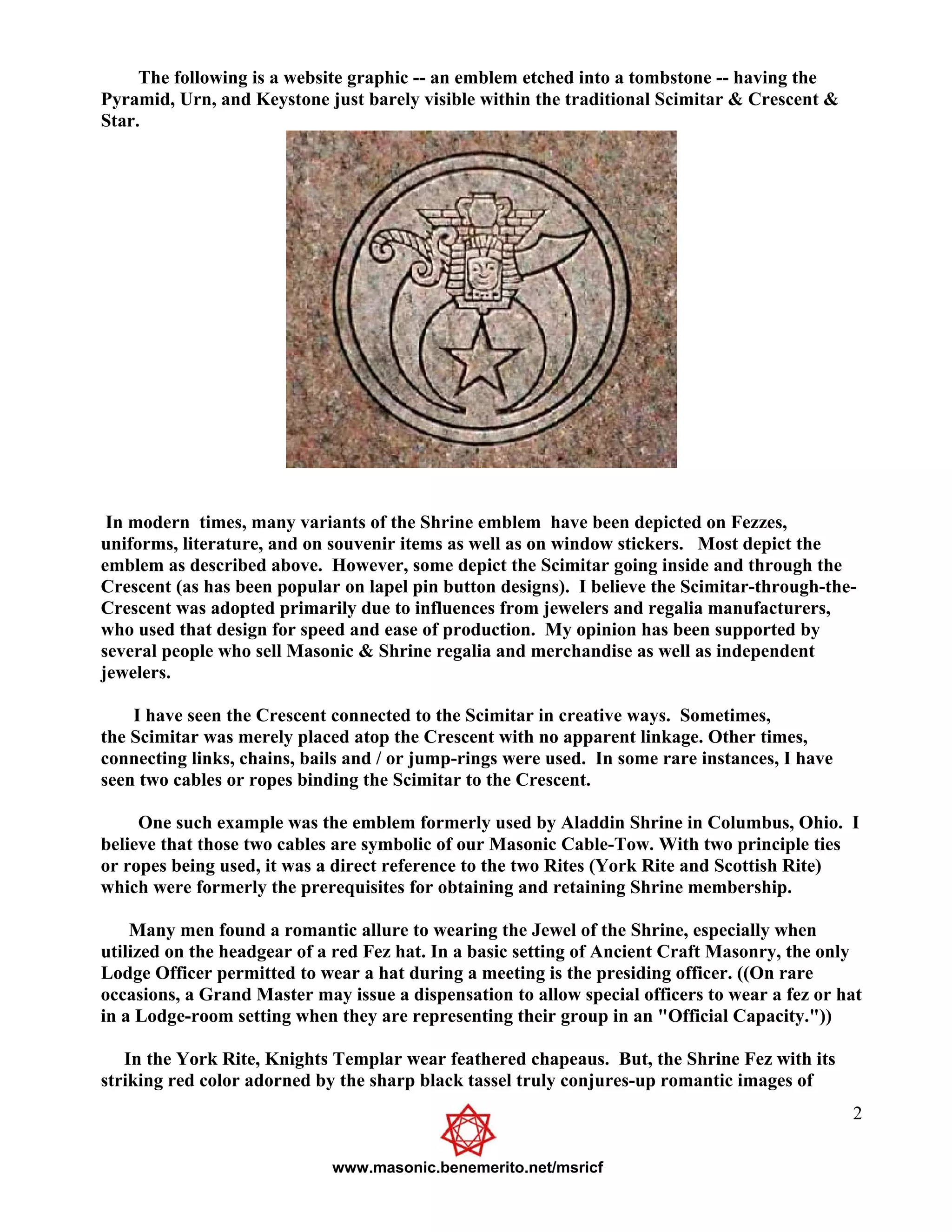Freemasonry 256 the mystic symbolism of the shriners emblems | PDF