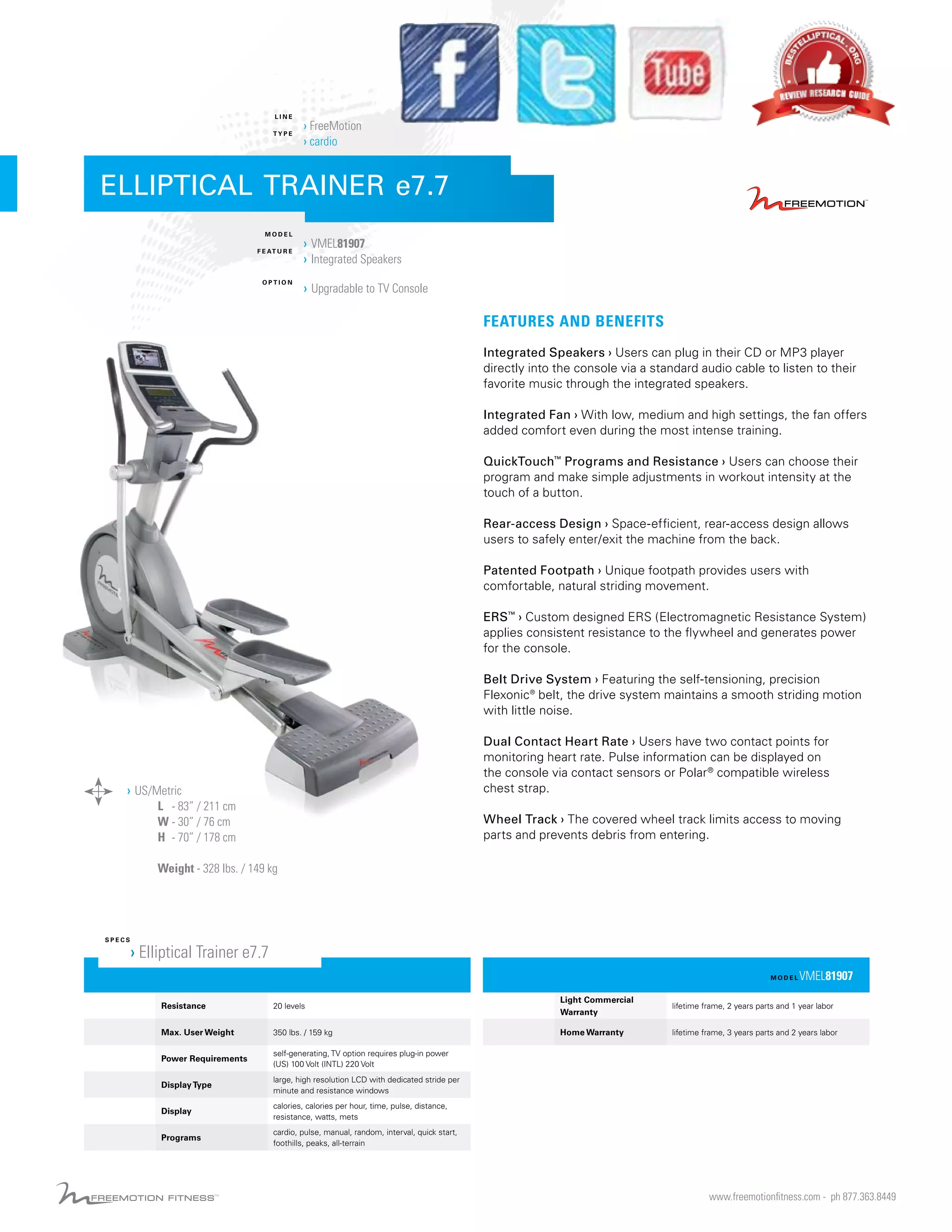 Freemotion elliptical trainer e7.7 md | PDF