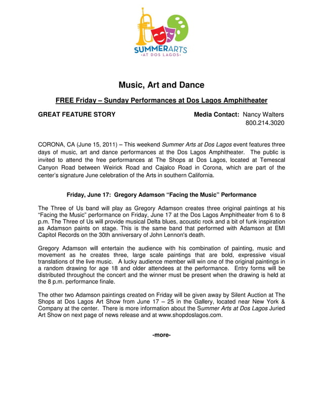 Free Music Art and Dance Performances | PDF