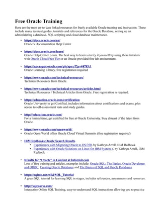 Free Oracle Training | PDF | Databases | Computer Software and Applications