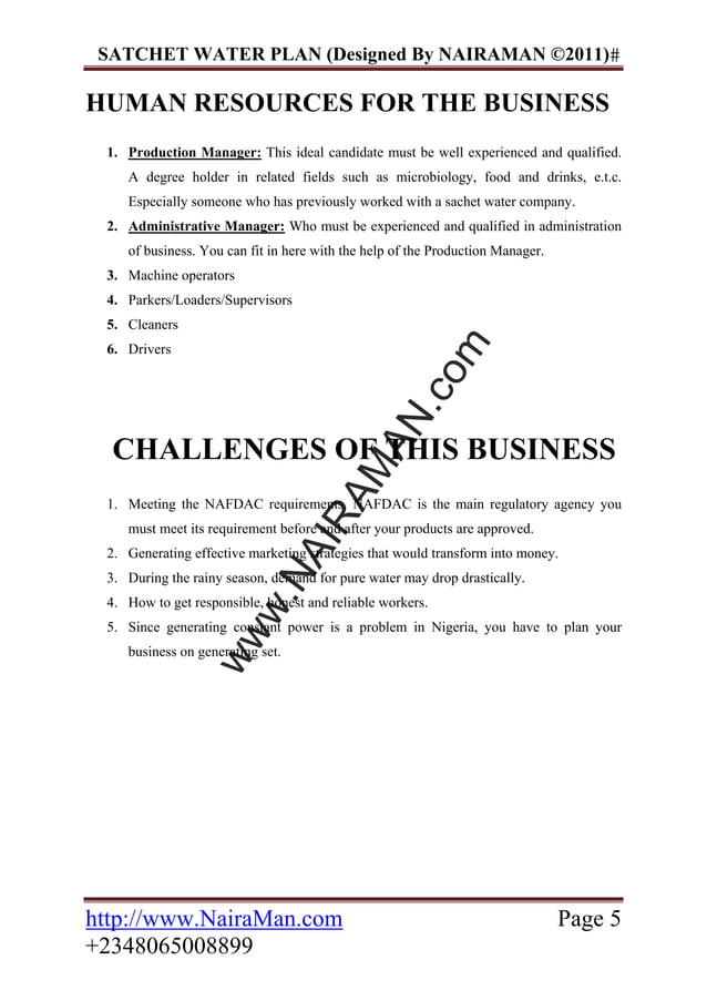 Sachet Pure Water Business plan & Feasibility Study | PDF | Water ...