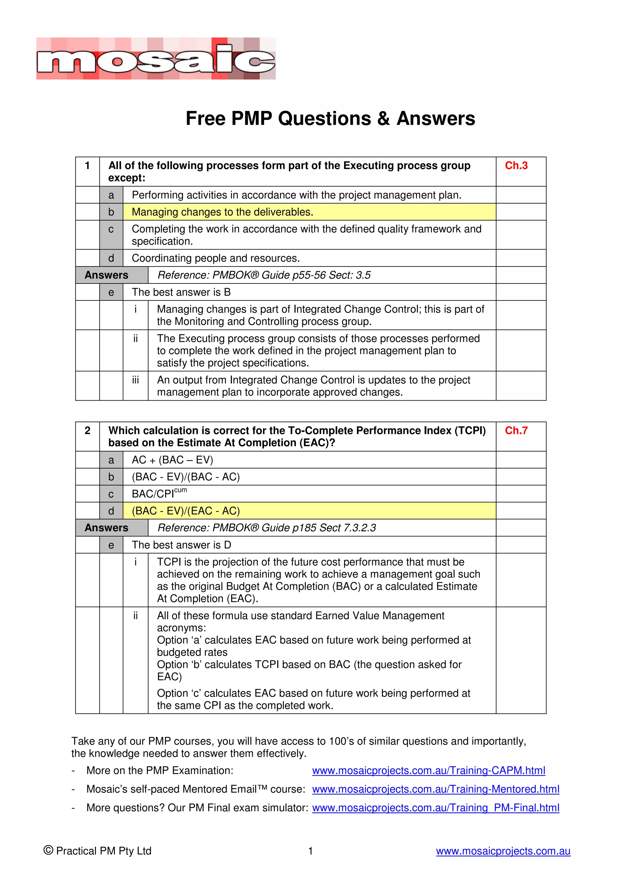 Free pmp answers | PDF