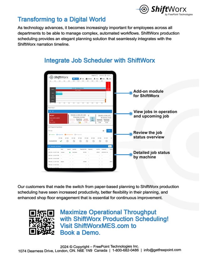 ShiftWorx MES SaaS - Production Scheduling Software Solution Brochure - FreePoint Technologies | PDF