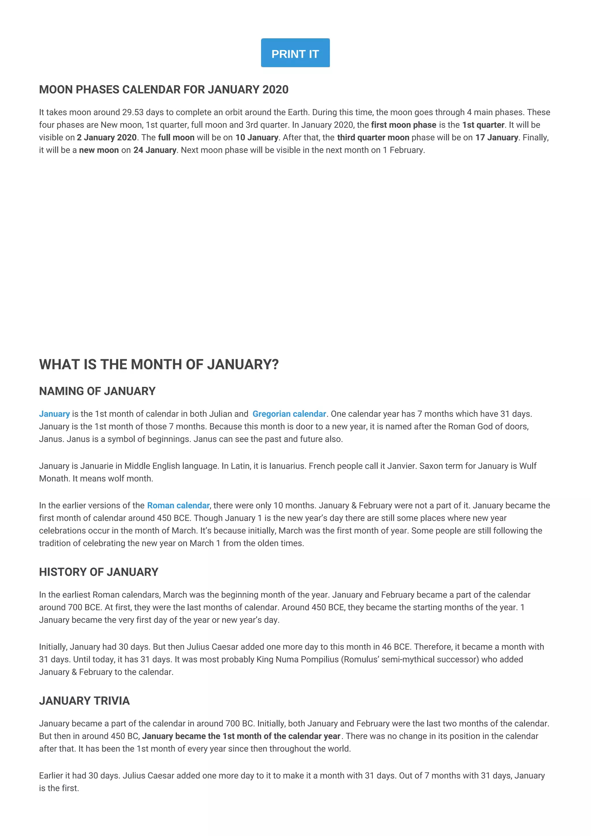 Free Printable January 2020 Calendar - Wiki Calendar Com | PDF