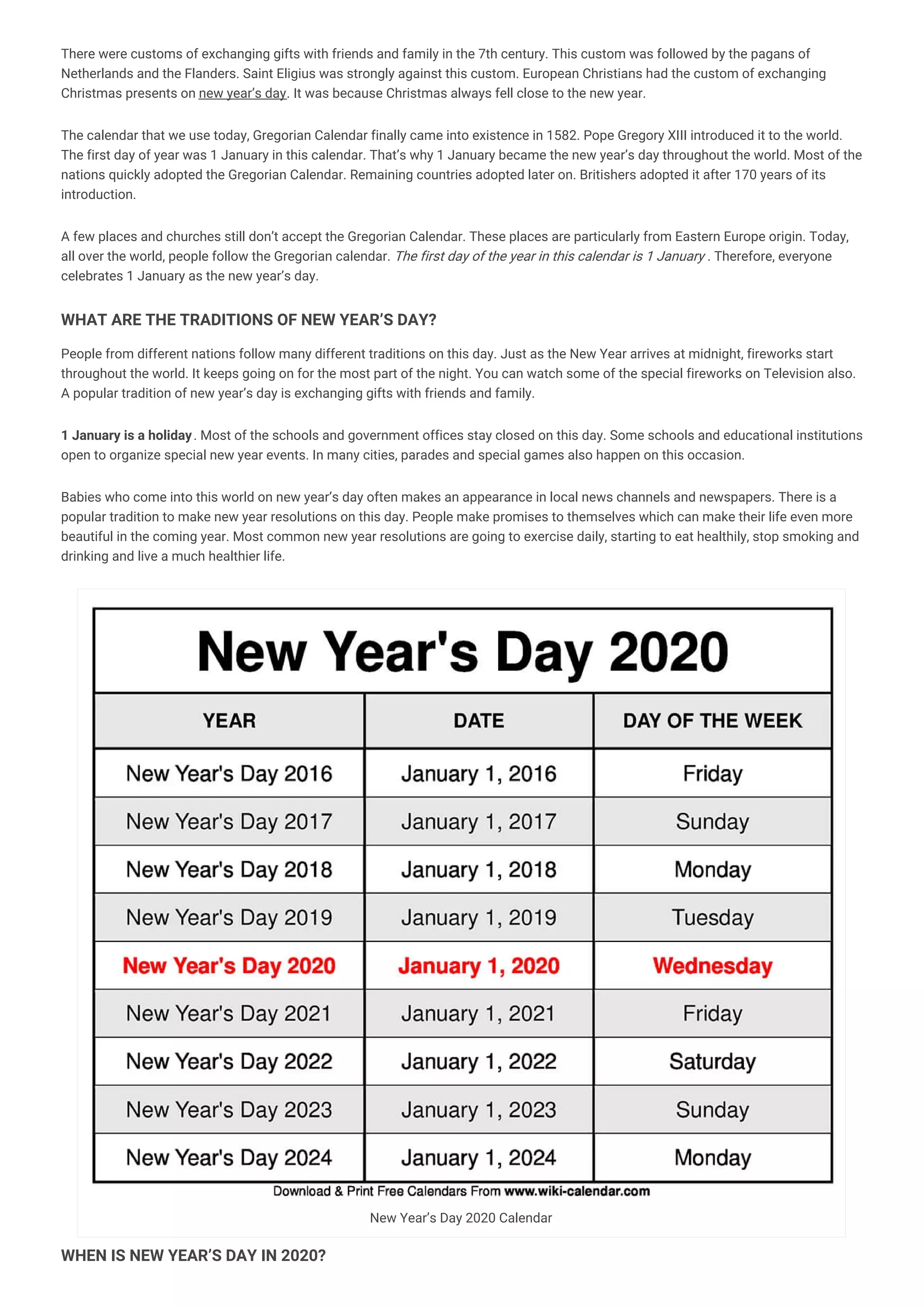 Free Printable January 2020 Calendar - Wiki Calendar Com | PDF