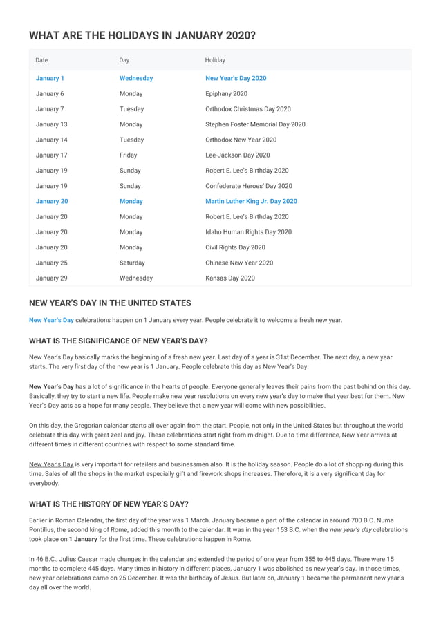 Free Printable January 2020 Calendar - Wiki Calendar Com | PDF