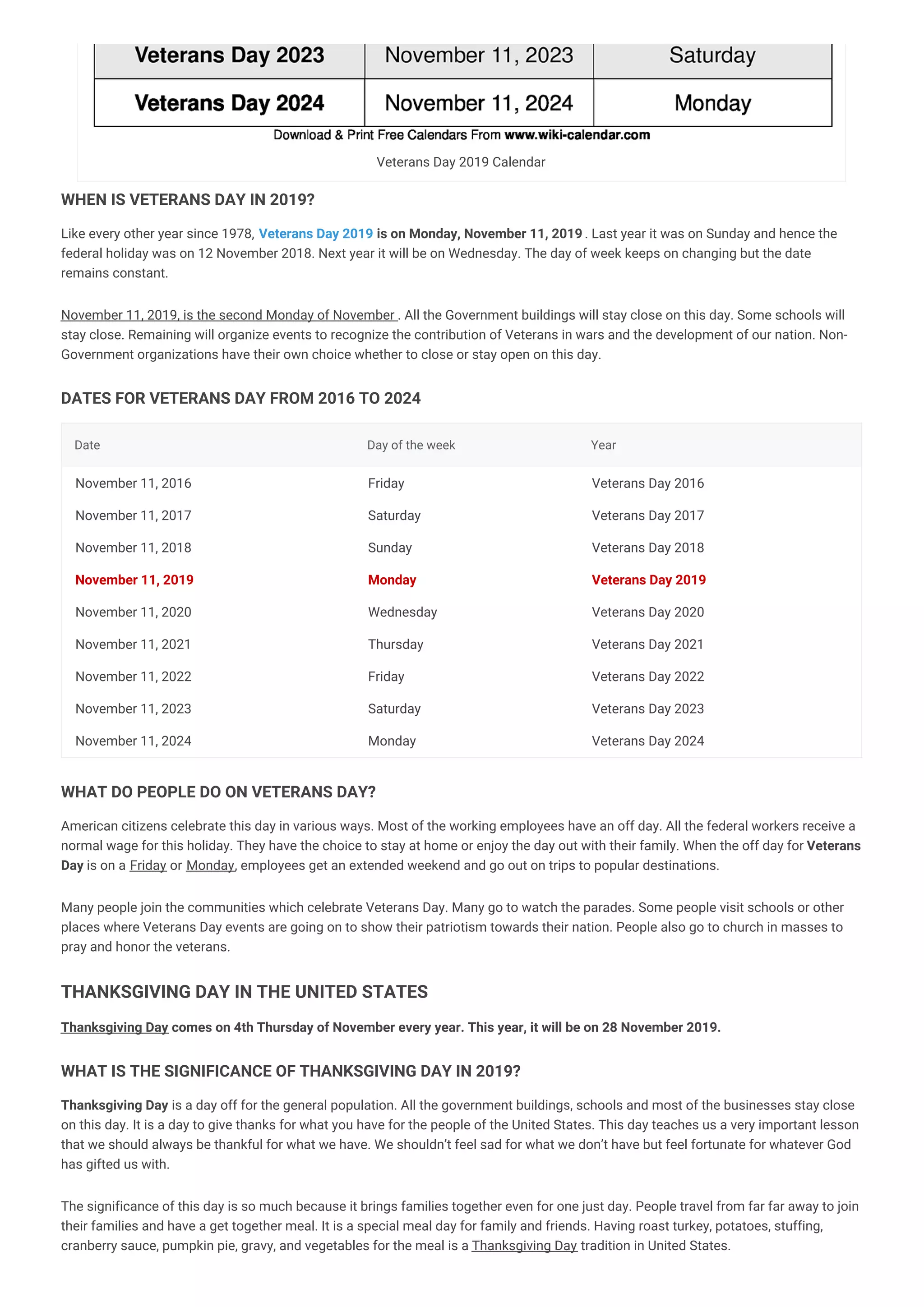 Free Printable November 2019 Calendar - Wiki Calendar | PDF