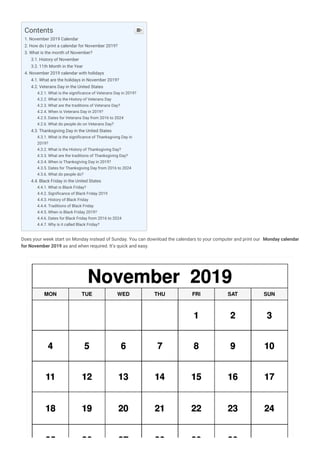 Free Printable November 2019 Calendar - Wiki Calendar | PDF