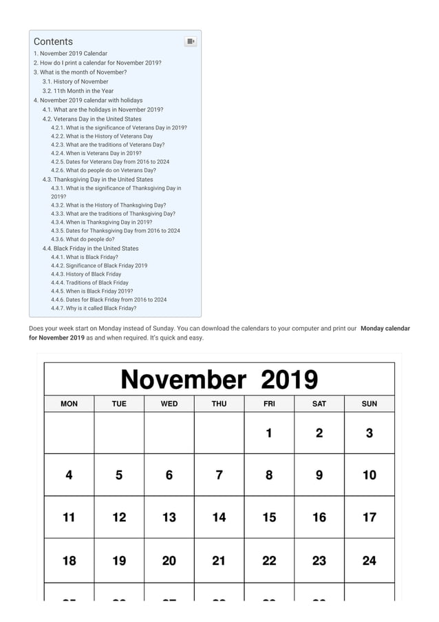 Free Printable November 2019 Calendar - Wiki Calendar | PDF