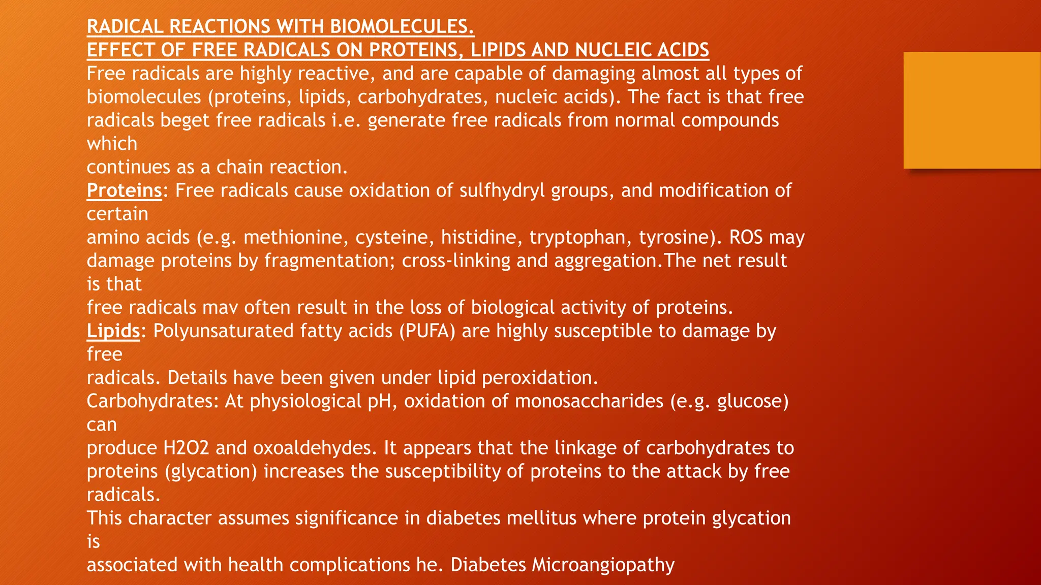 free radicals presentatoin in biochemistry | PPTX