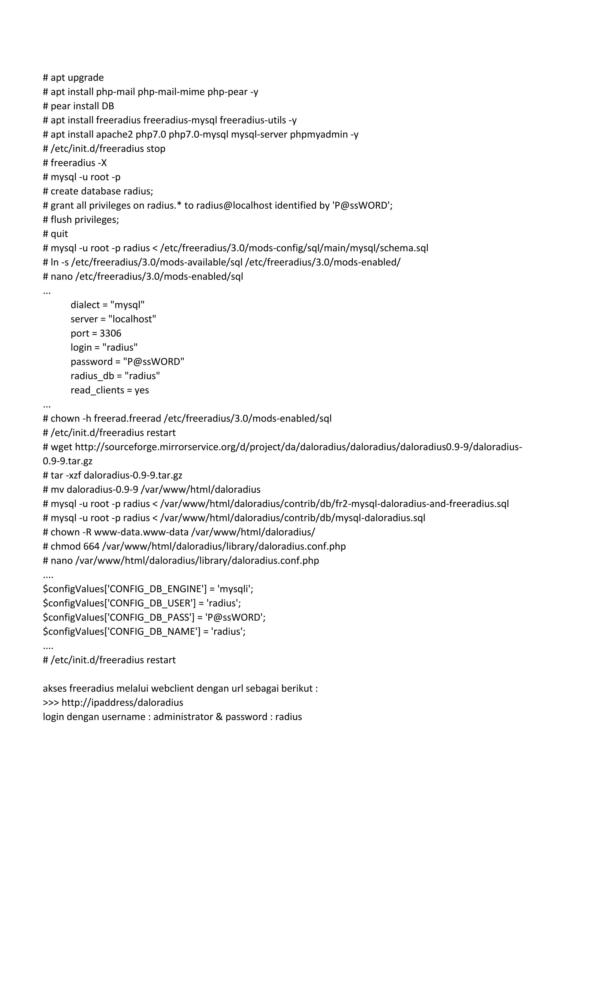 konfigurasi freeradius + daloradius in debian 9 | PDF