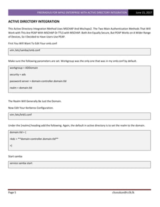 Free radius for wpa2 enterprise with active directory integration | PDF