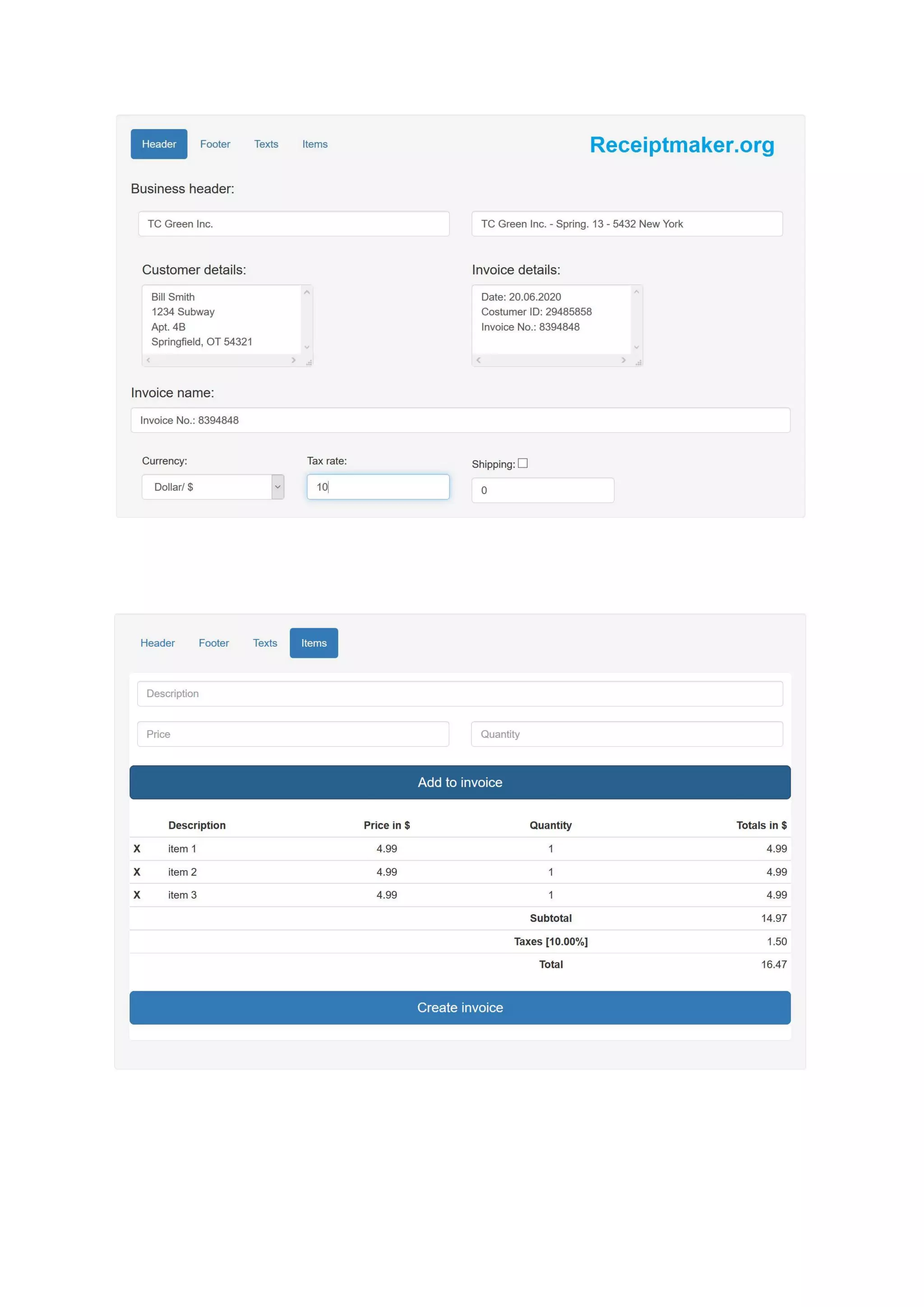 Free receipt maker | PDF