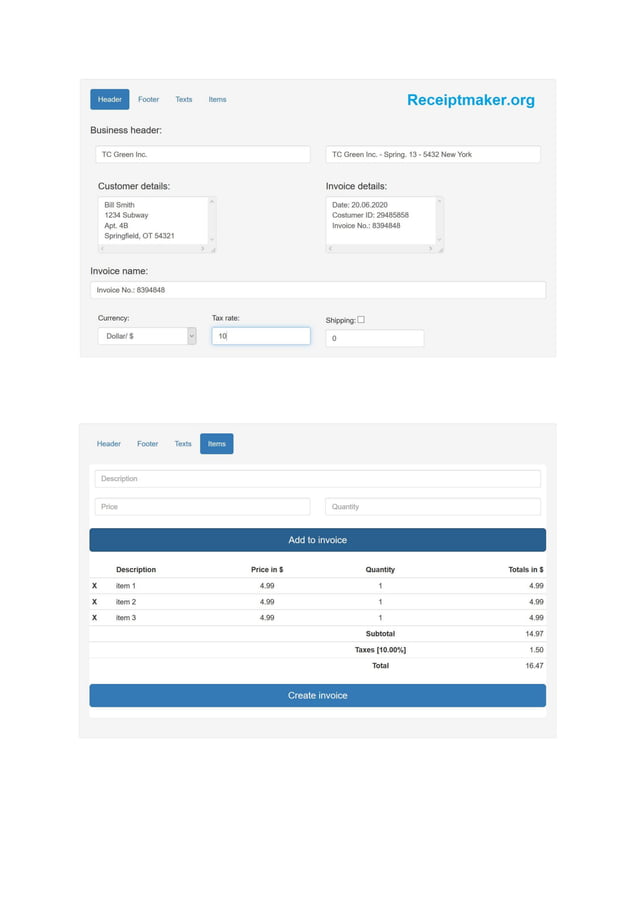Free receipt maker | PDF