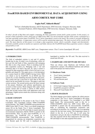 Freertos based environmental data acquisition using arm cortex m4 f core | PDF