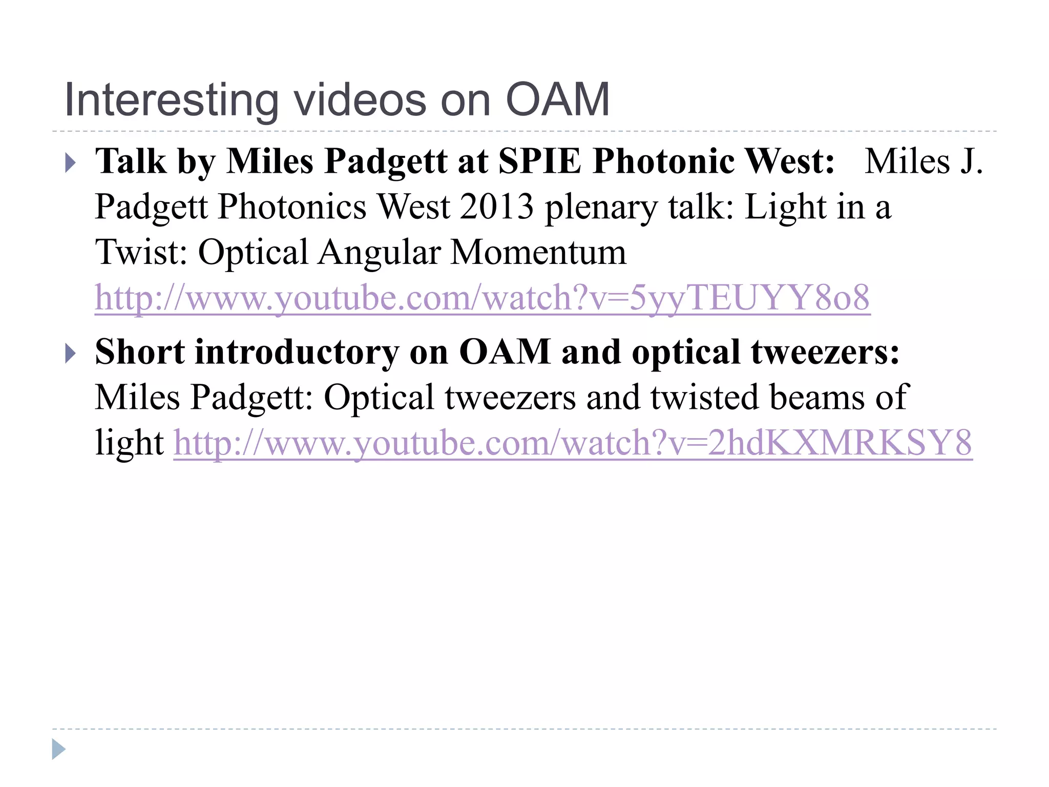 Free Space Optical Communication Using Orbital Angular Momentum Multiplexing Presentation Pdf