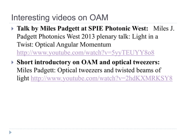 Free space optical communication using orbital angular momentum multiplexing - presentation | PDF