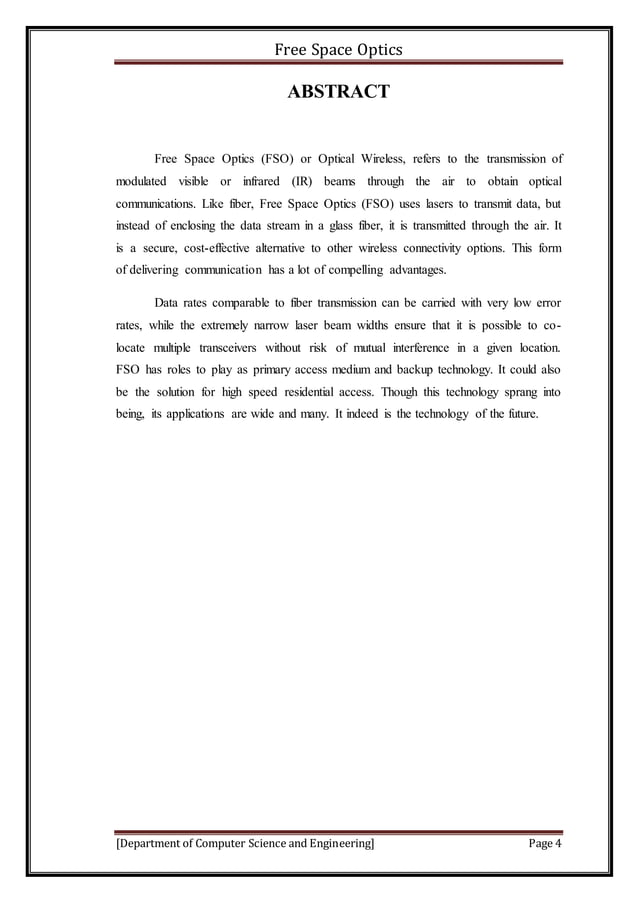 Free space optics (fso) seminar report full | DOCX | Computer ...