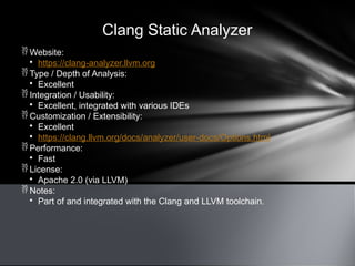 Free / Open Source C++ Static Analysis Tools | PPTX