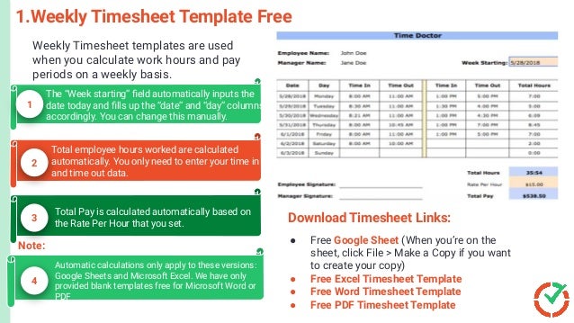Free Timesheet Templates in Excel, PDF, Word Formats (Weekly, Monthly ...