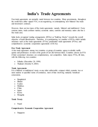 India's Trade Agreements | DOCX