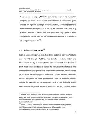 Free trade agreement, ausfta assignment 1 | PDF