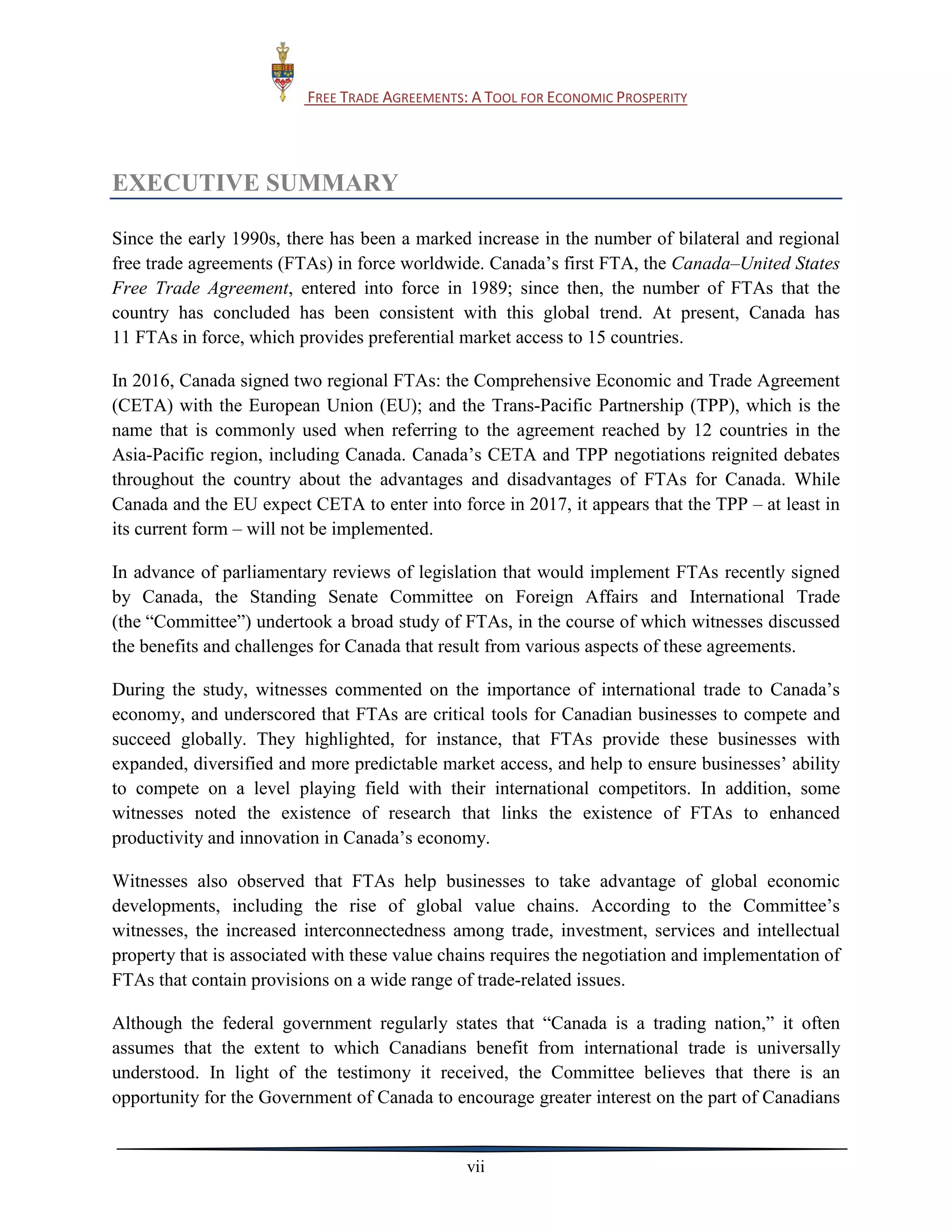 Free Trade Agreements - A TOOL FOR ECONOMIC PROSPERITY | PDF