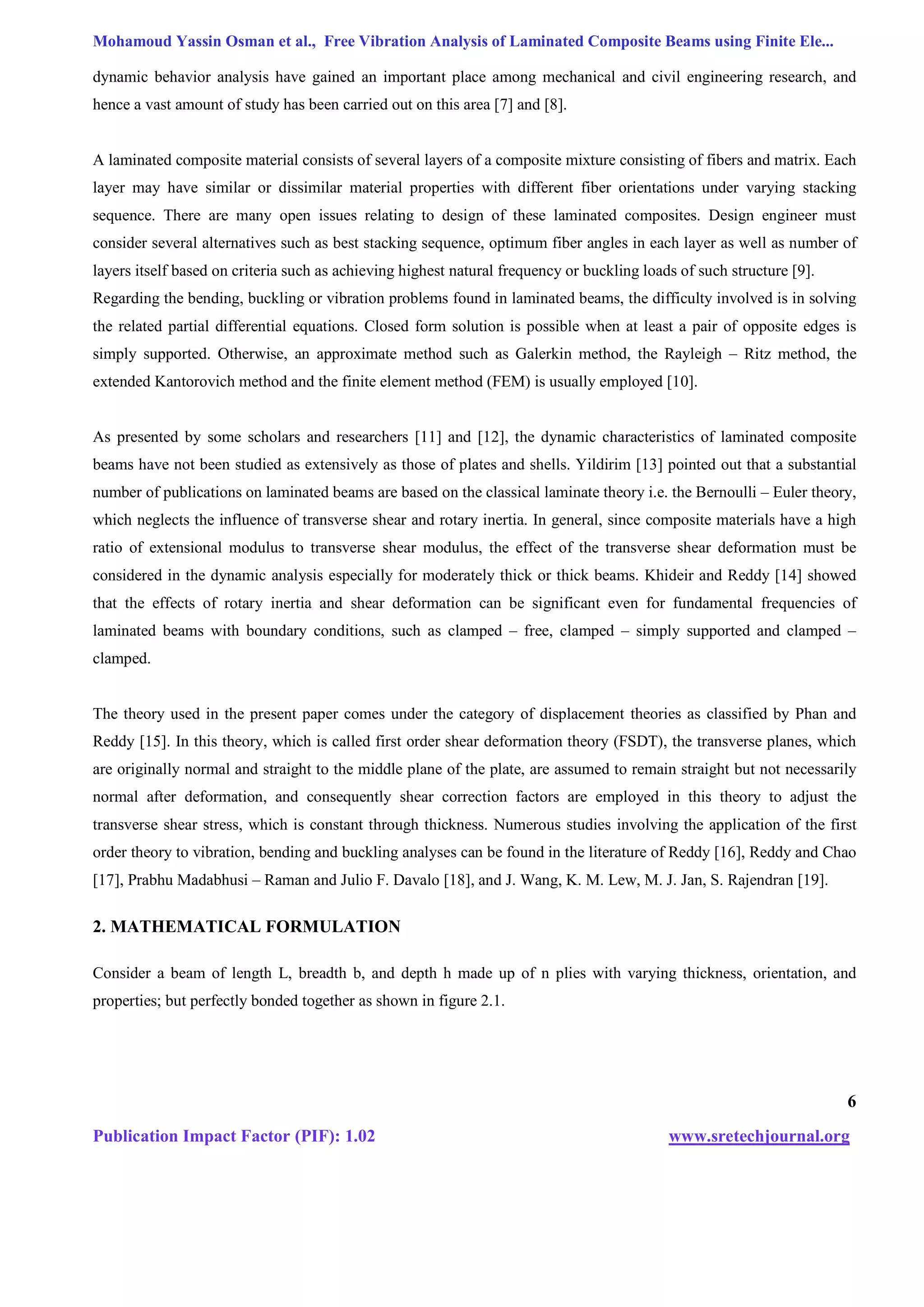Free Vibration Analysis Of Laminated Composite Beams Using Fem Pdf