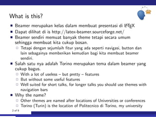 Freewilly with beamerusetheme Torino.sty