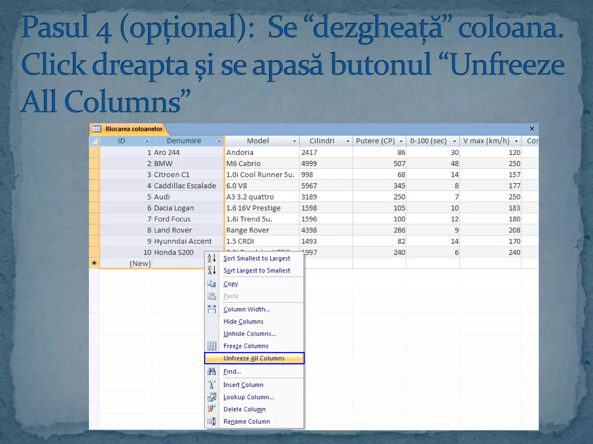 Blocarea coloanelor | PPT