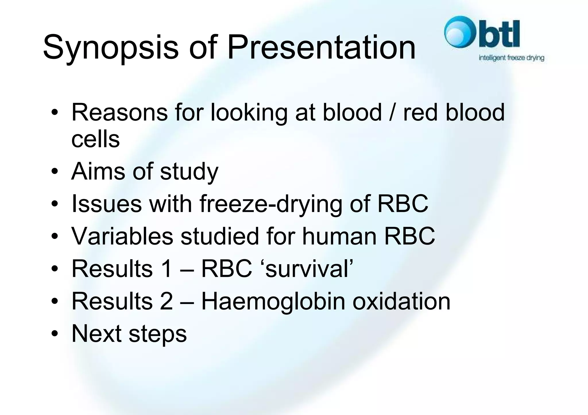 Freeze Drying Of Red Blood Cells | PDF