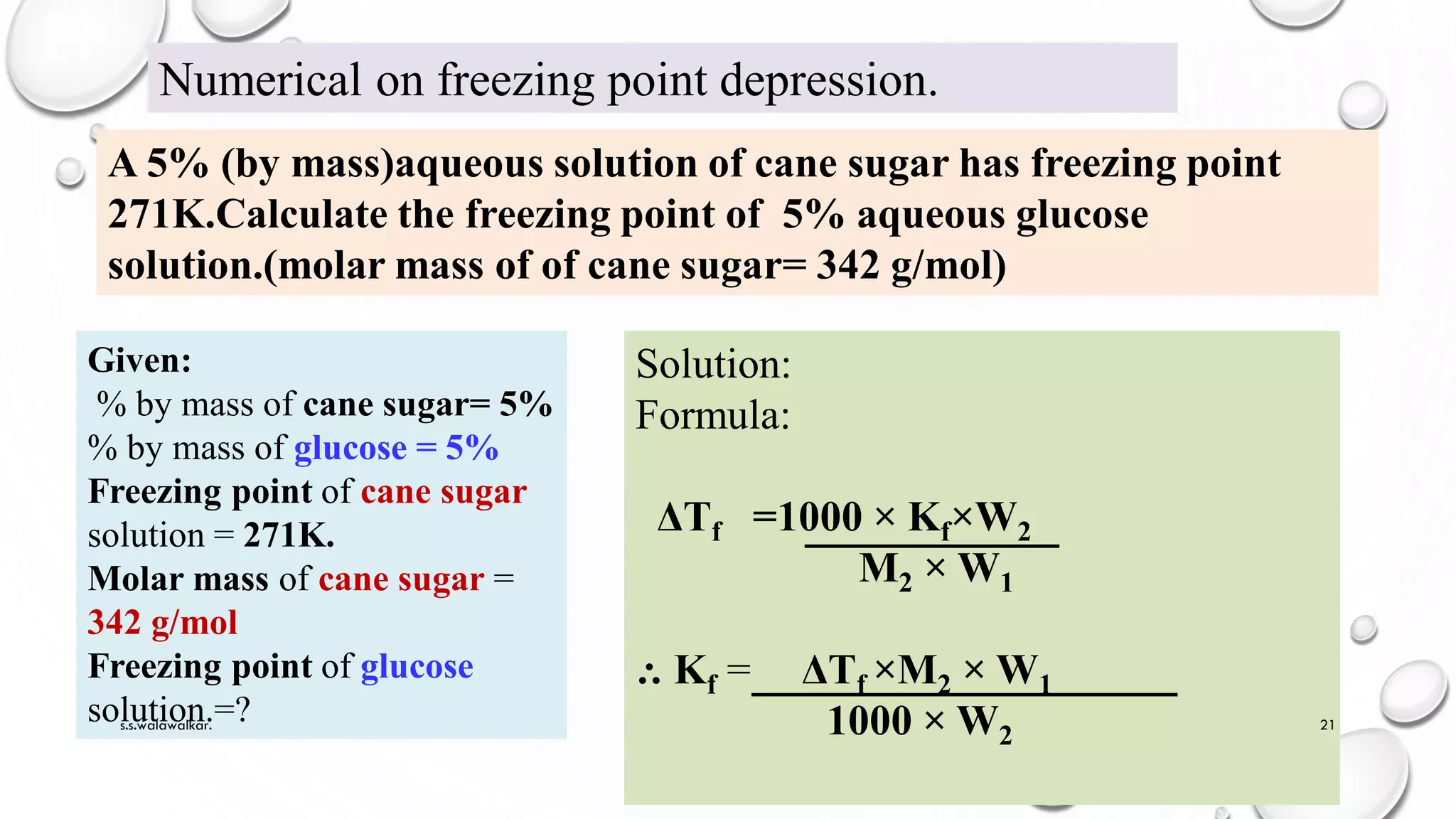 Solutions | Freezing Point Depression | Chemistry Class 12 | By. Mrs Shubhada Walawalkar | PDF