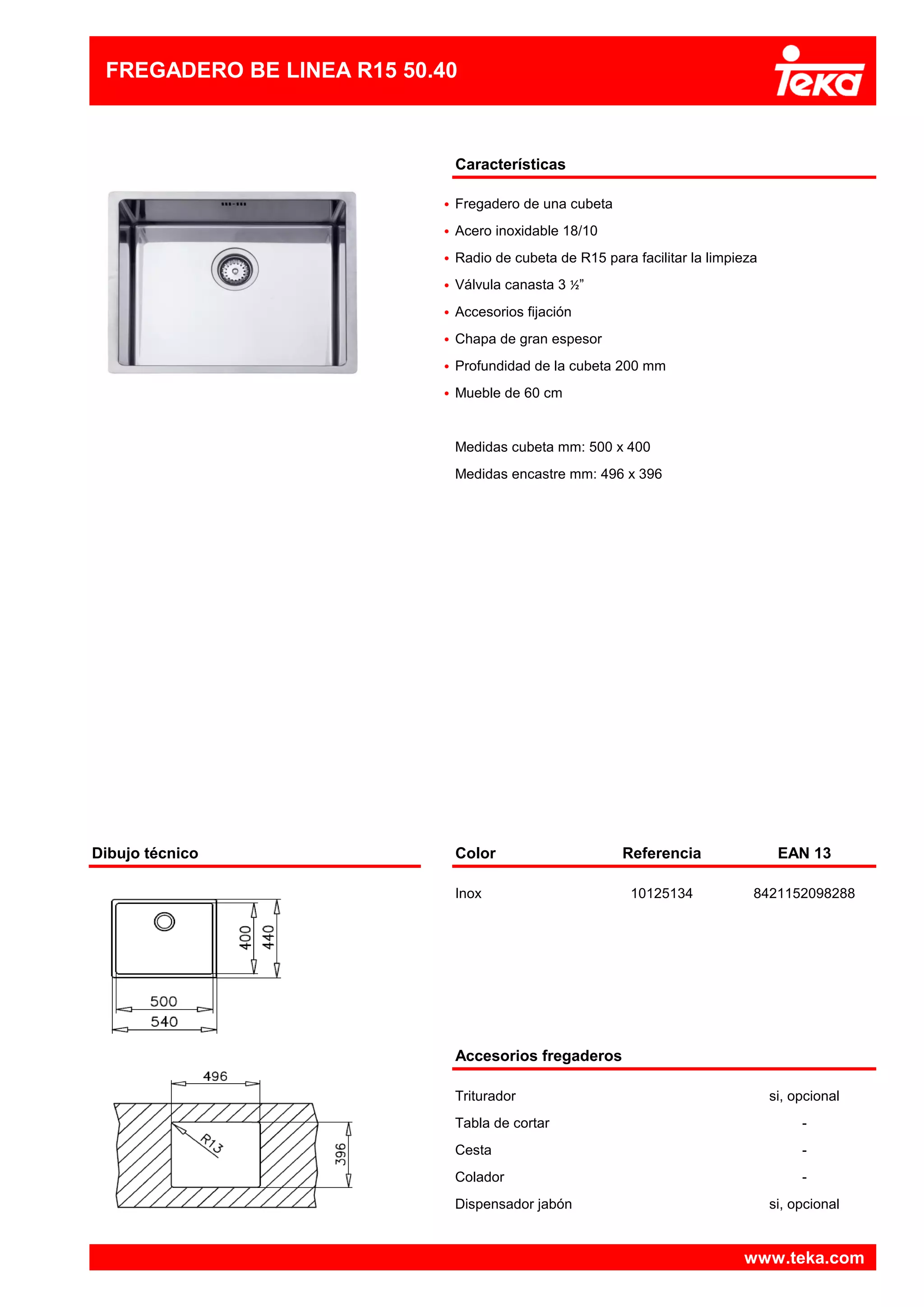 Fregadero Teka BE LINEA R15 50.40 | PDF