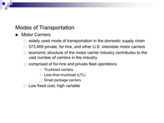 FREIGHT TRANSPORTATION IN SUPPLY CHAIN MANAGEMENT | PPT