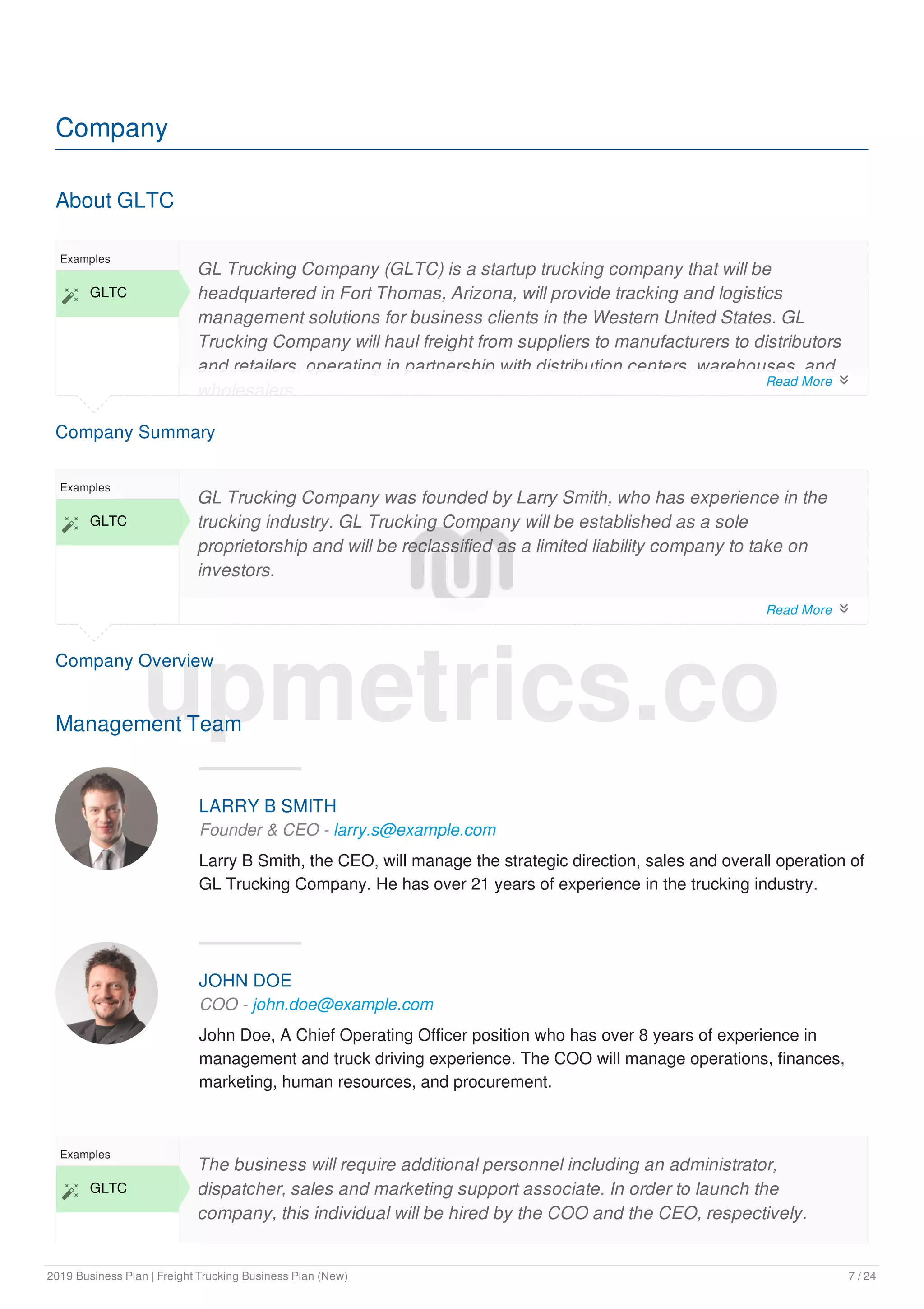 Freight trucking business plan example | PDF