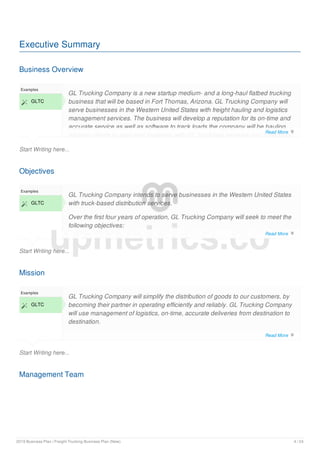 Freight trucking business plan example | PDF