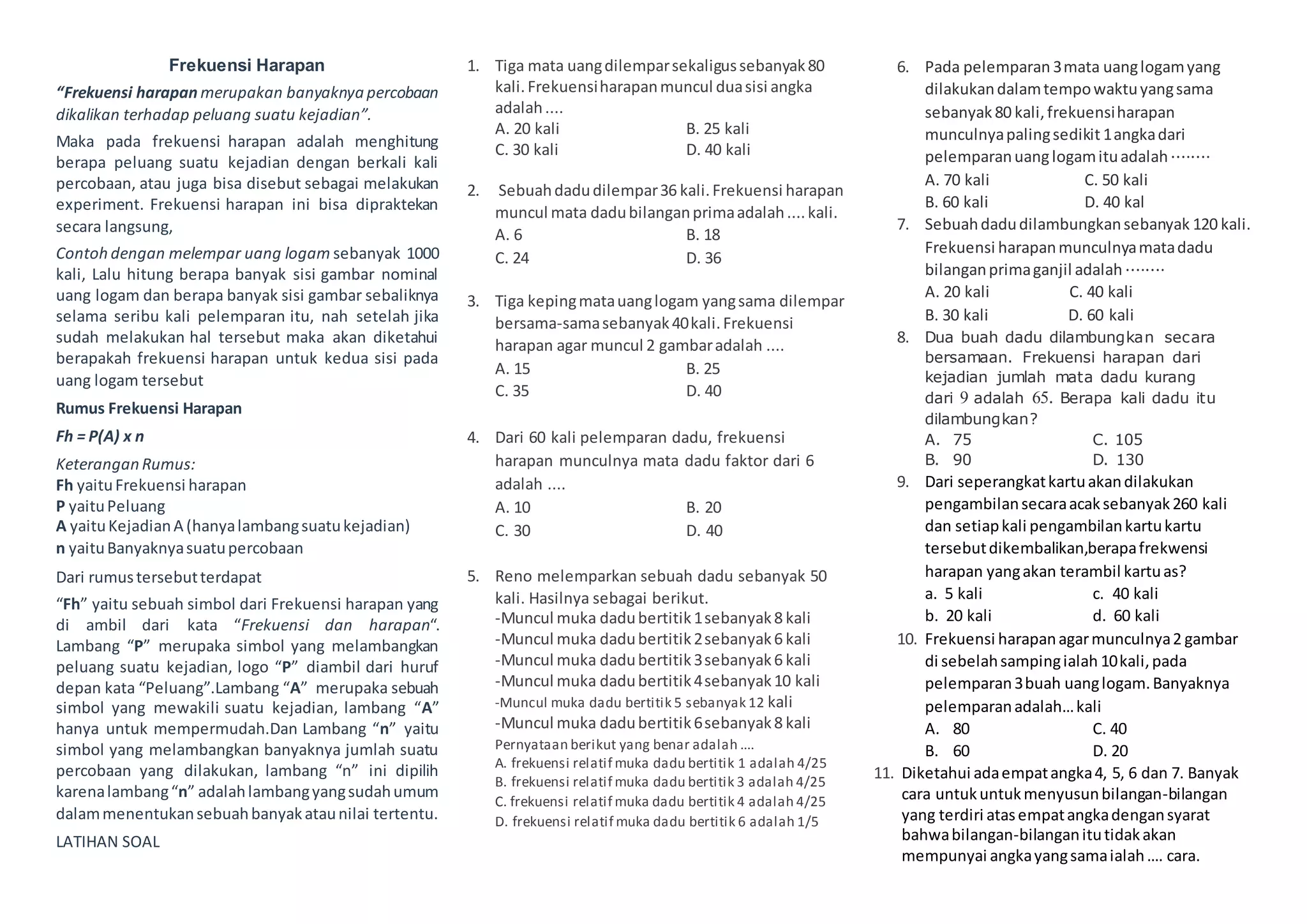 Frekuensi harapan peluang kelas 8 | DOCX