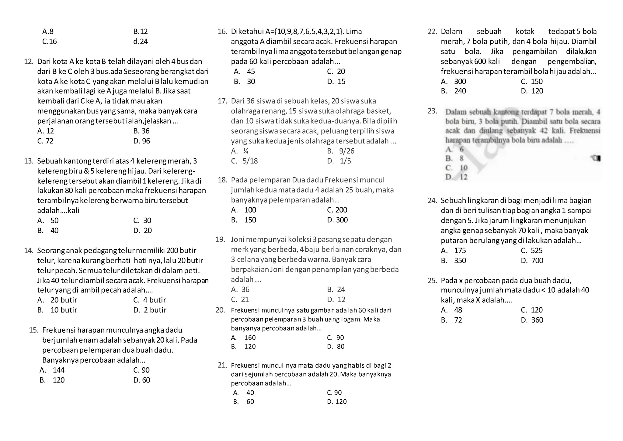 Frekuensi harapan peluang kelas 8 | DOCX