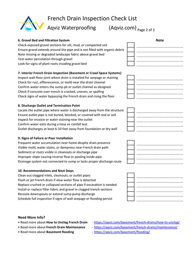 Complete French Drain Inspection Checklist | Aqviz.com