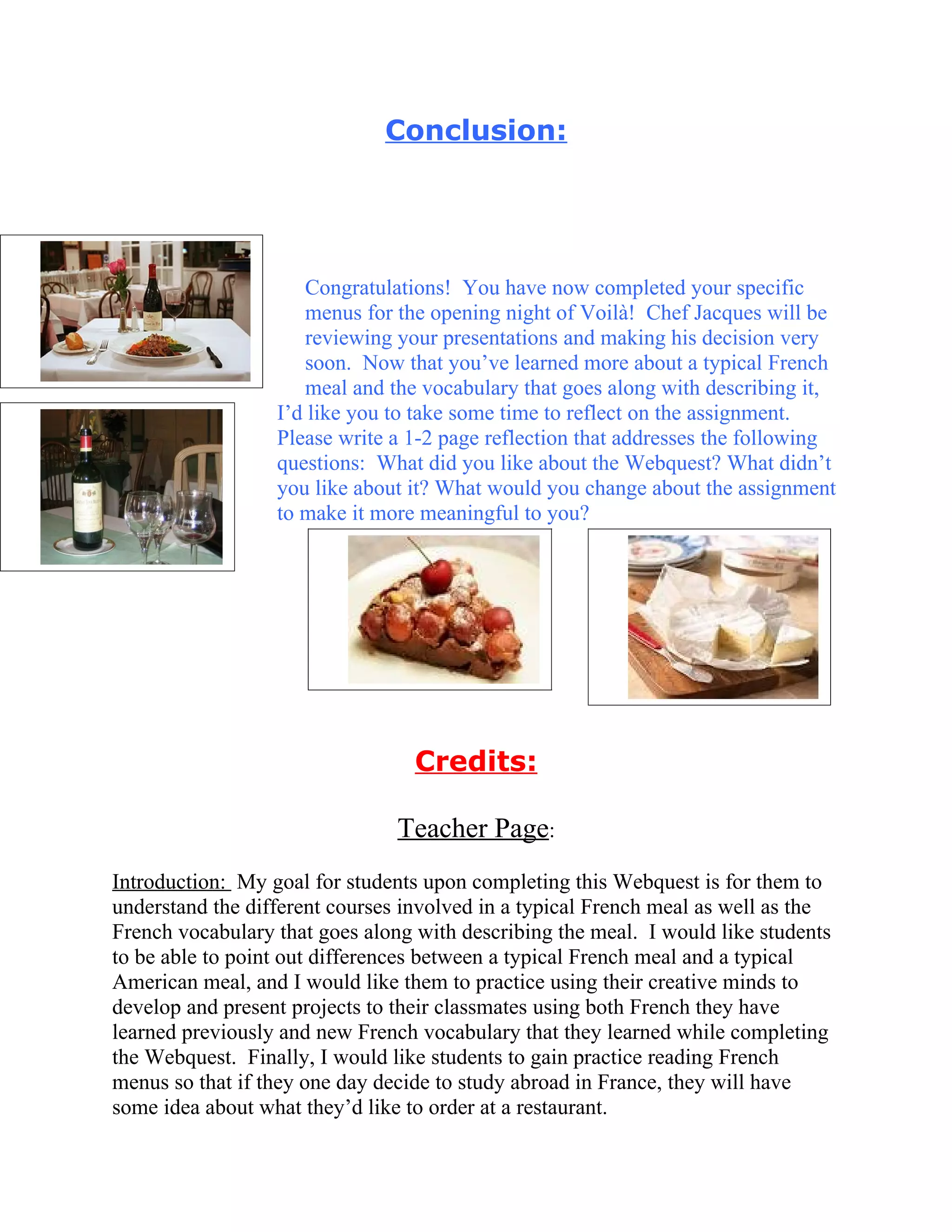 French 1 food webquest | DOC