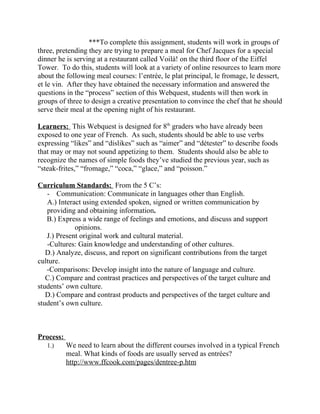French 1 food webquest | DOC