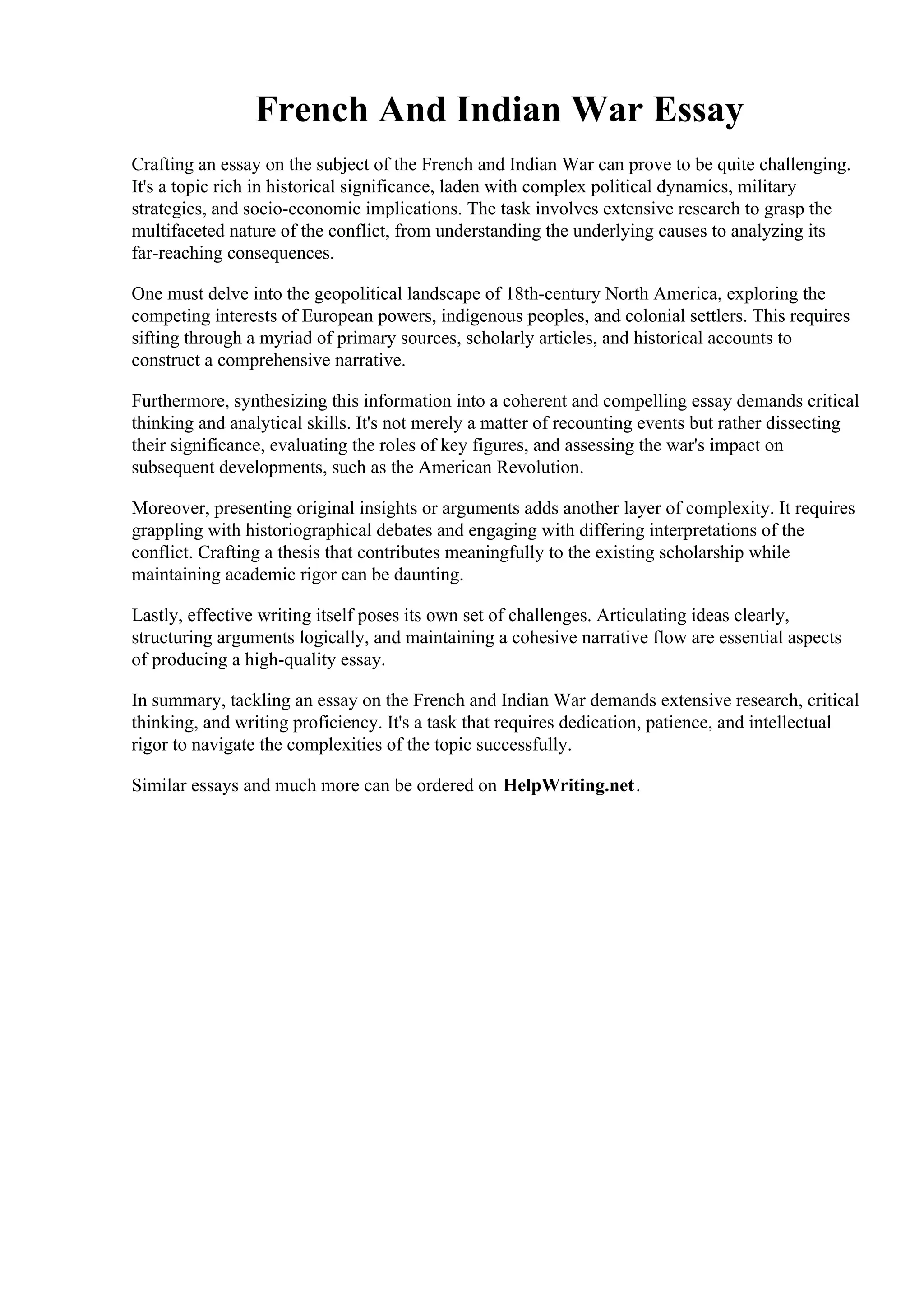 French And Indian War Essay. Guided Essay Assignment - The French and ...