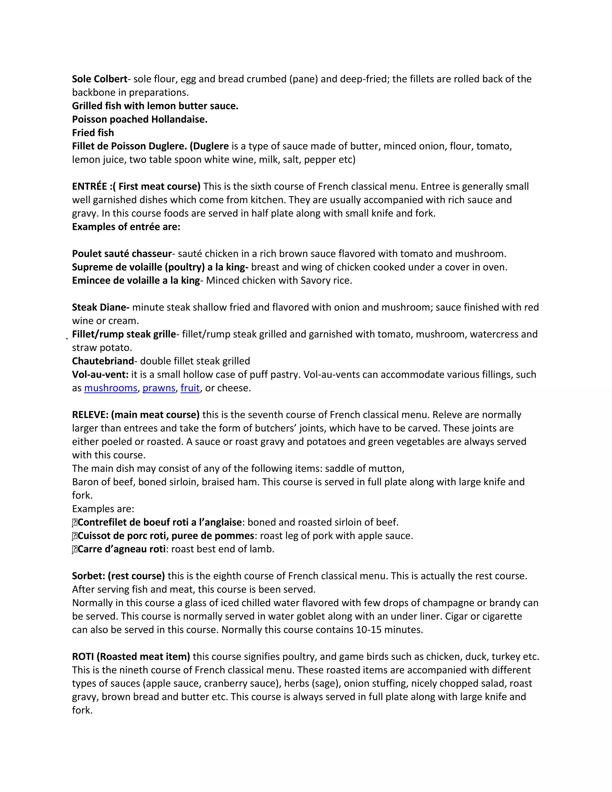 French classical menu | DOCX