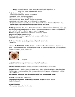 French classical menu | DOCX
