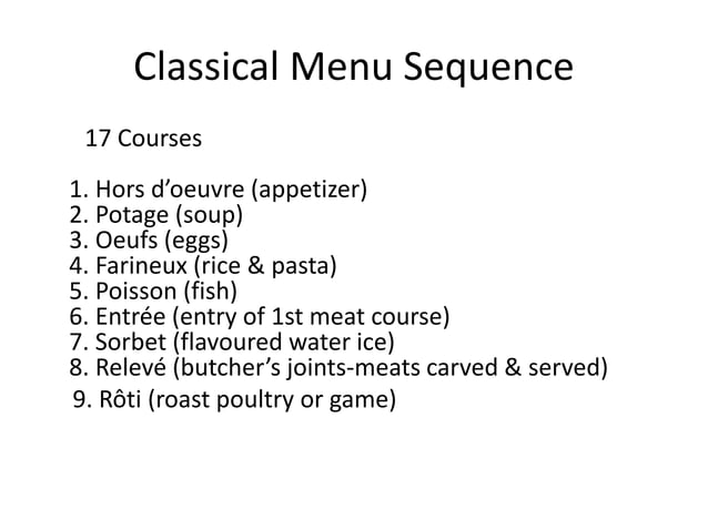 French classical menu | PPTX | Desserts and Baking | Food & Drink