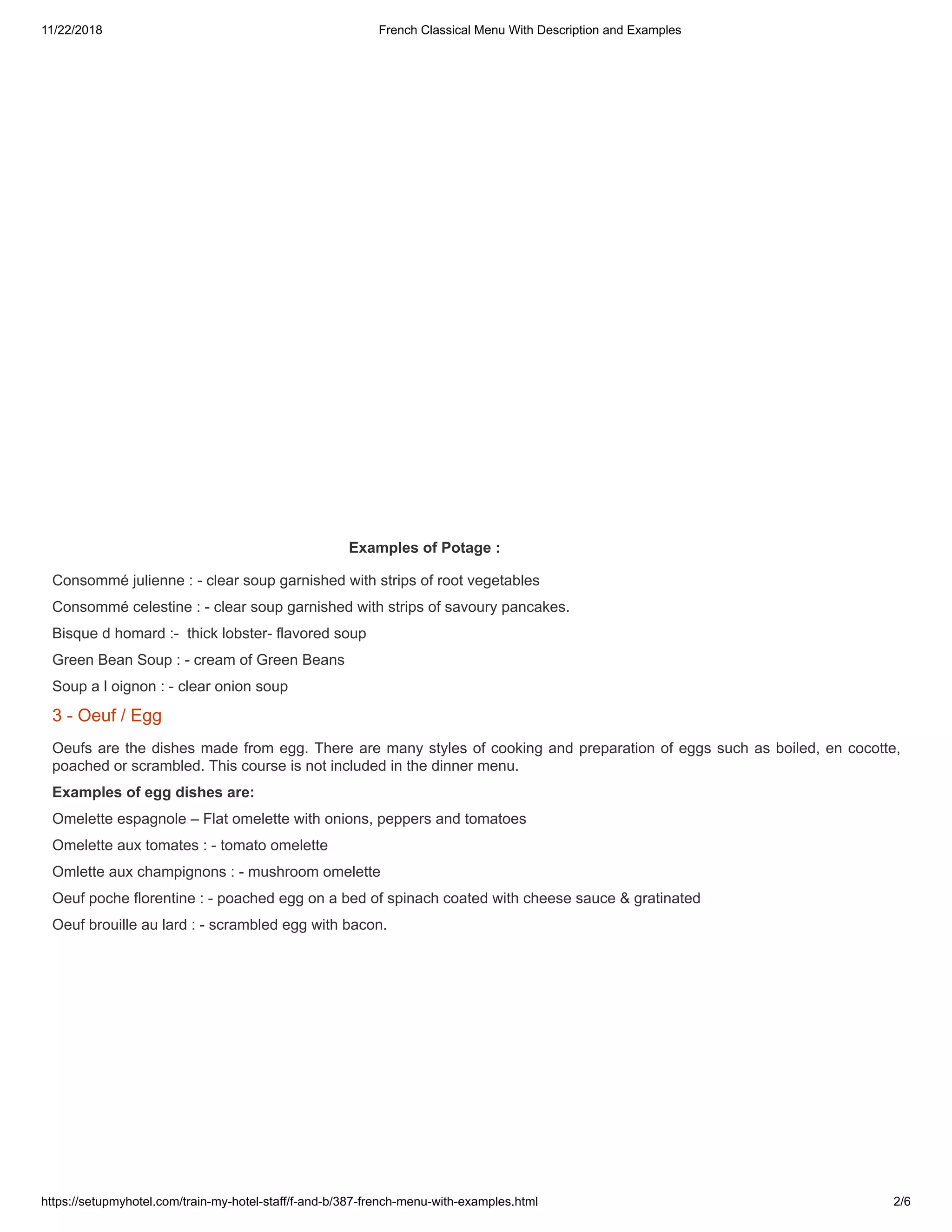 French classical menu with description and examples | PDF