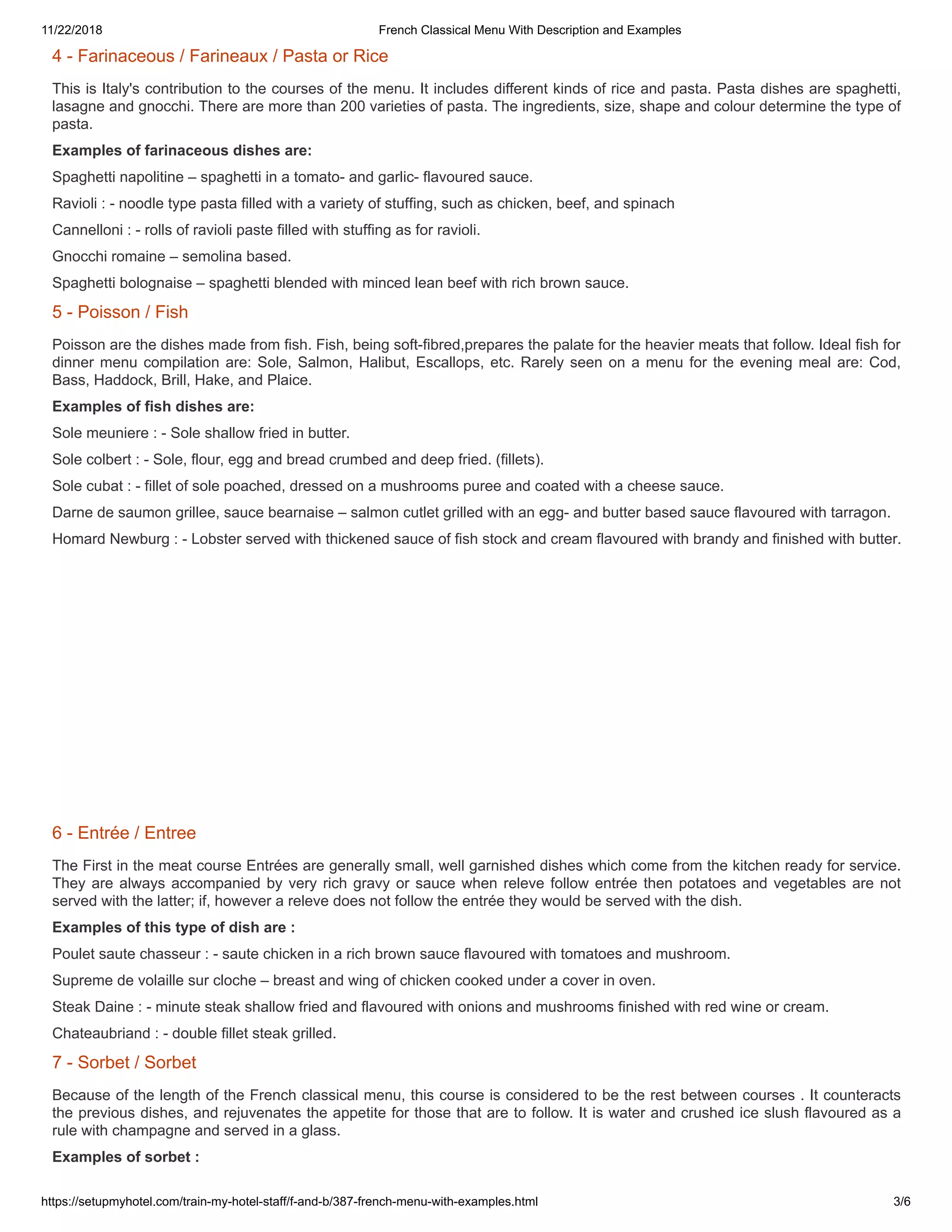 French classical menu with description and examples | PDF