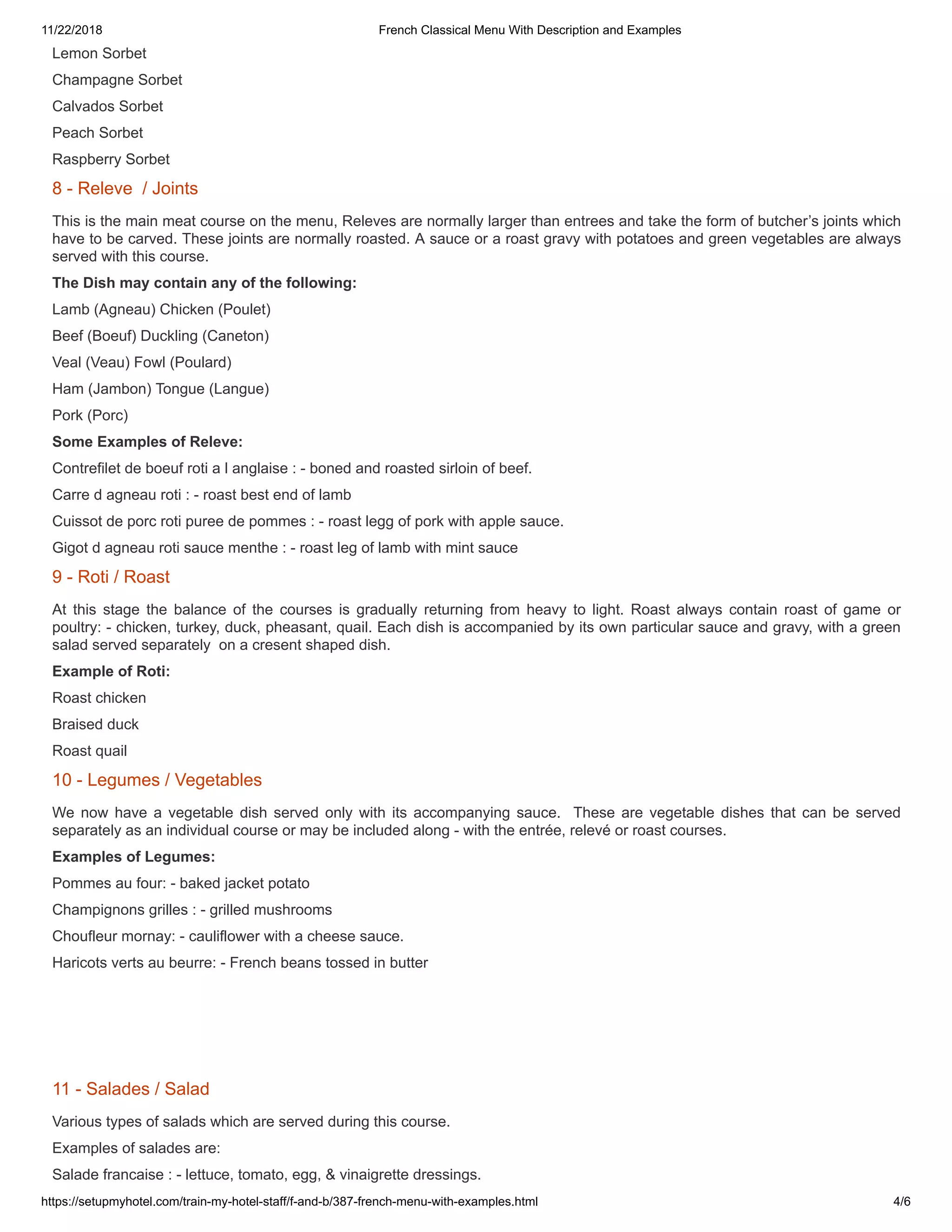 French classical menu with description and examples | PDF